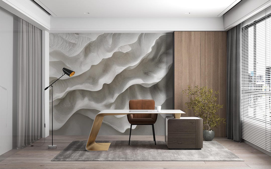 Abstract Wavy Plaster Wallpaper: Grey Stone Marble Texture Peel and ...