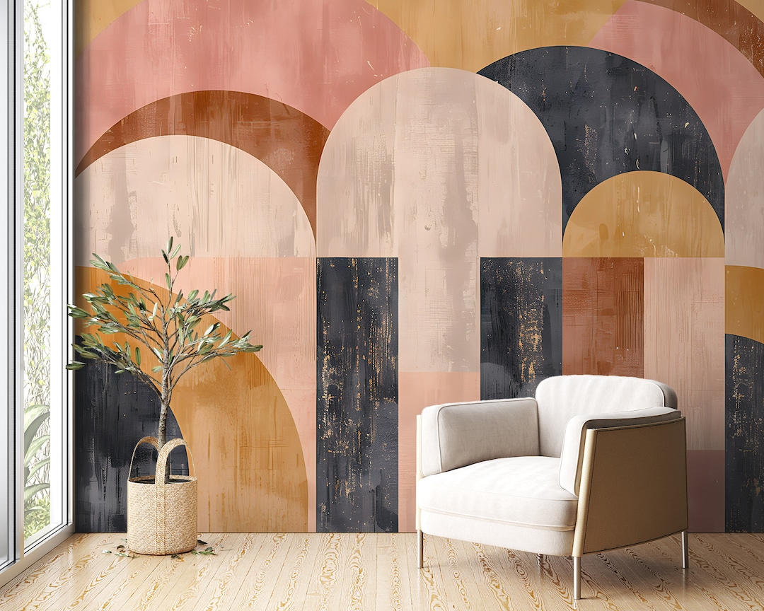 Geometric Wall Mural, Abstract Art Deco Wallpaper, Peel & Stick Modern ...