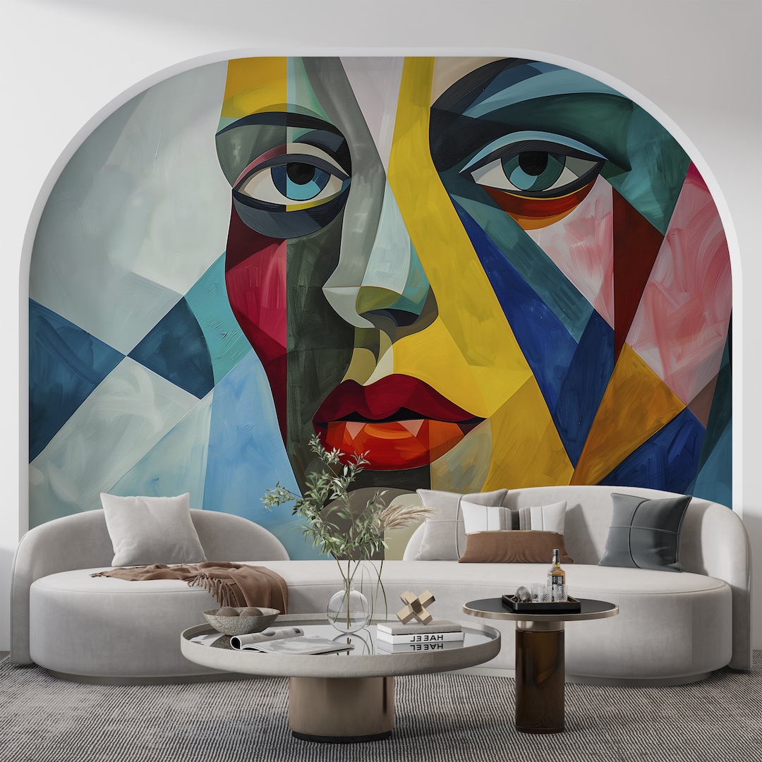 Abstract Cubism Wallpaper, Peel and Stick Abstract Face Mural ...