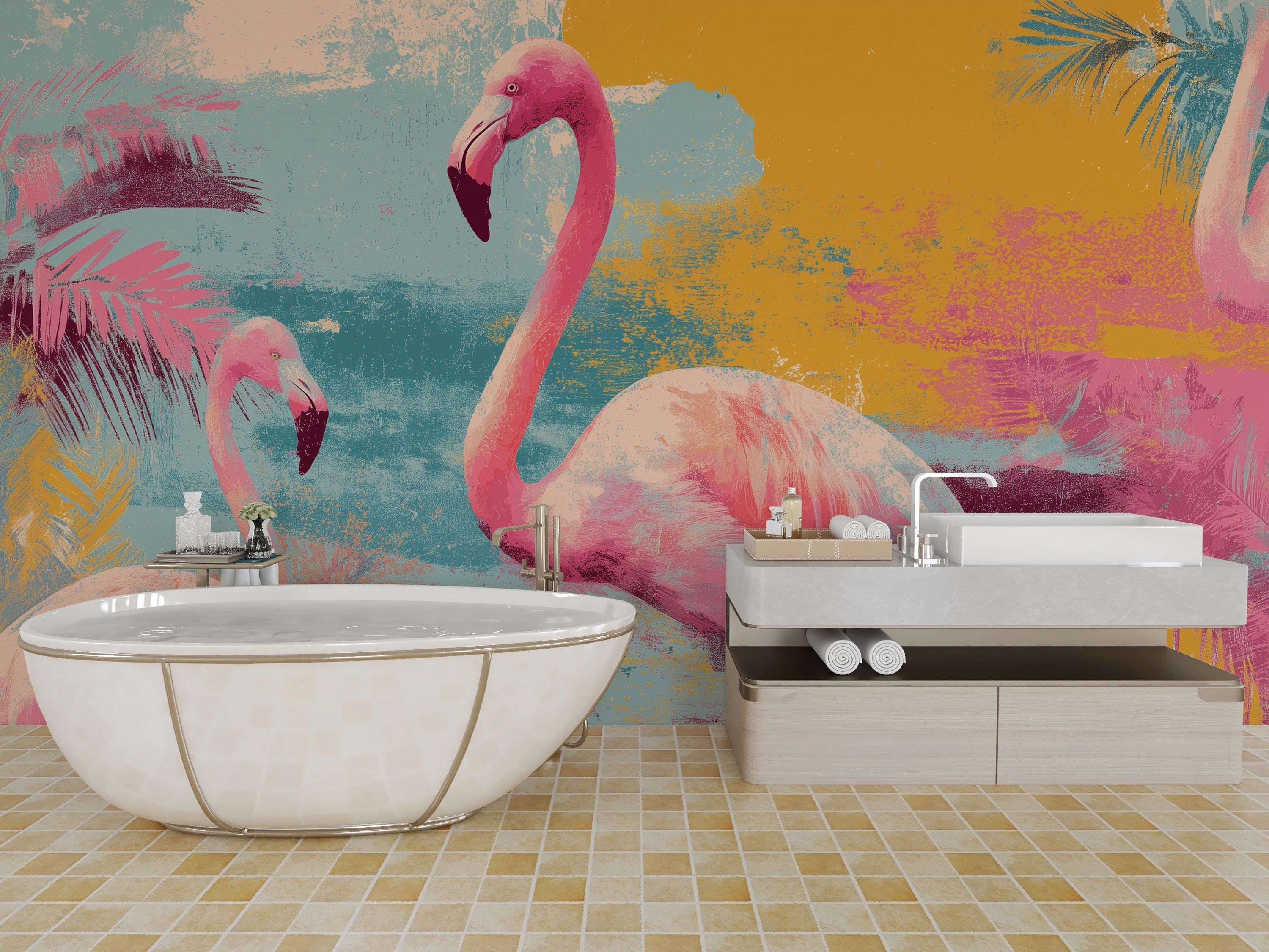 Pop Art Flamingo Wallpaper Mural: Retro Tropical Statement Wall Art - Etsy