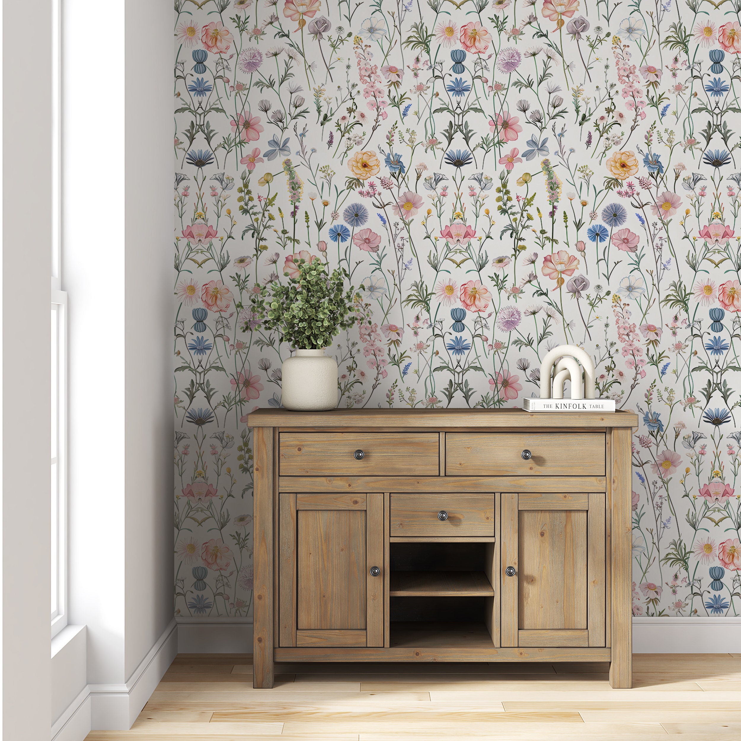 Delicate Flowers in Pastel Colors Wallpaper, Peel and Stick Light ...