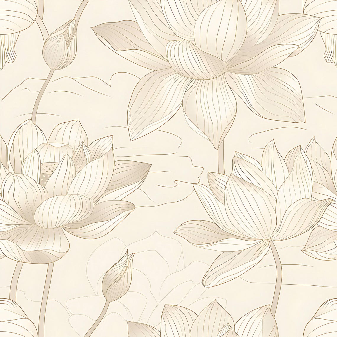 Beige Lotus Wallpaper: Minimalist Floral Peel and Stick Decal - Etsy