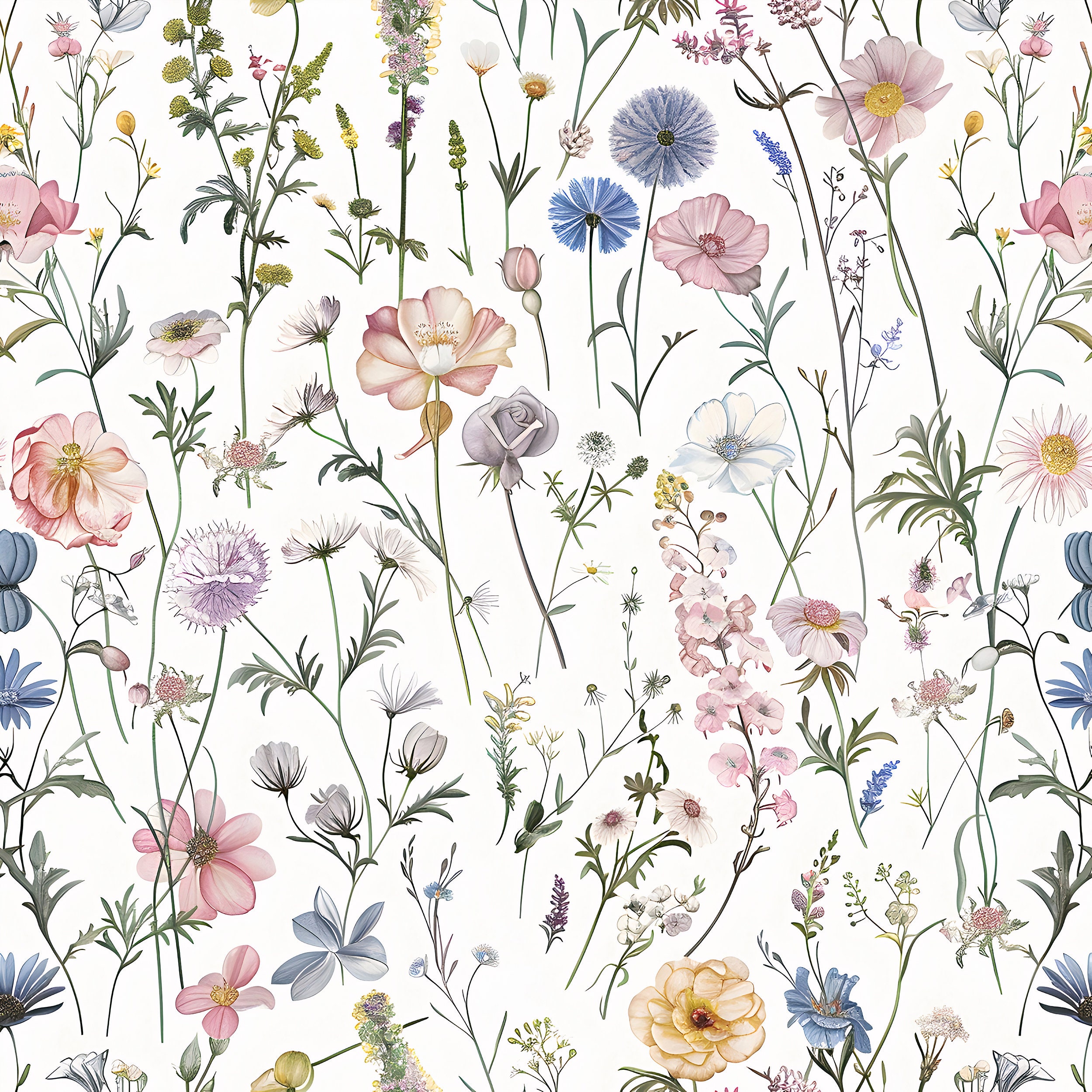 Delicate Flowers in Pastel Colors Wallpaper, Peel and Stick Light ...