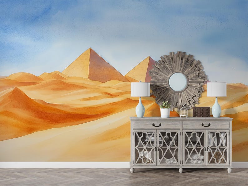Egyptian Pyramids Wall Mural, Peel and Stick Desert Wallpaper ...