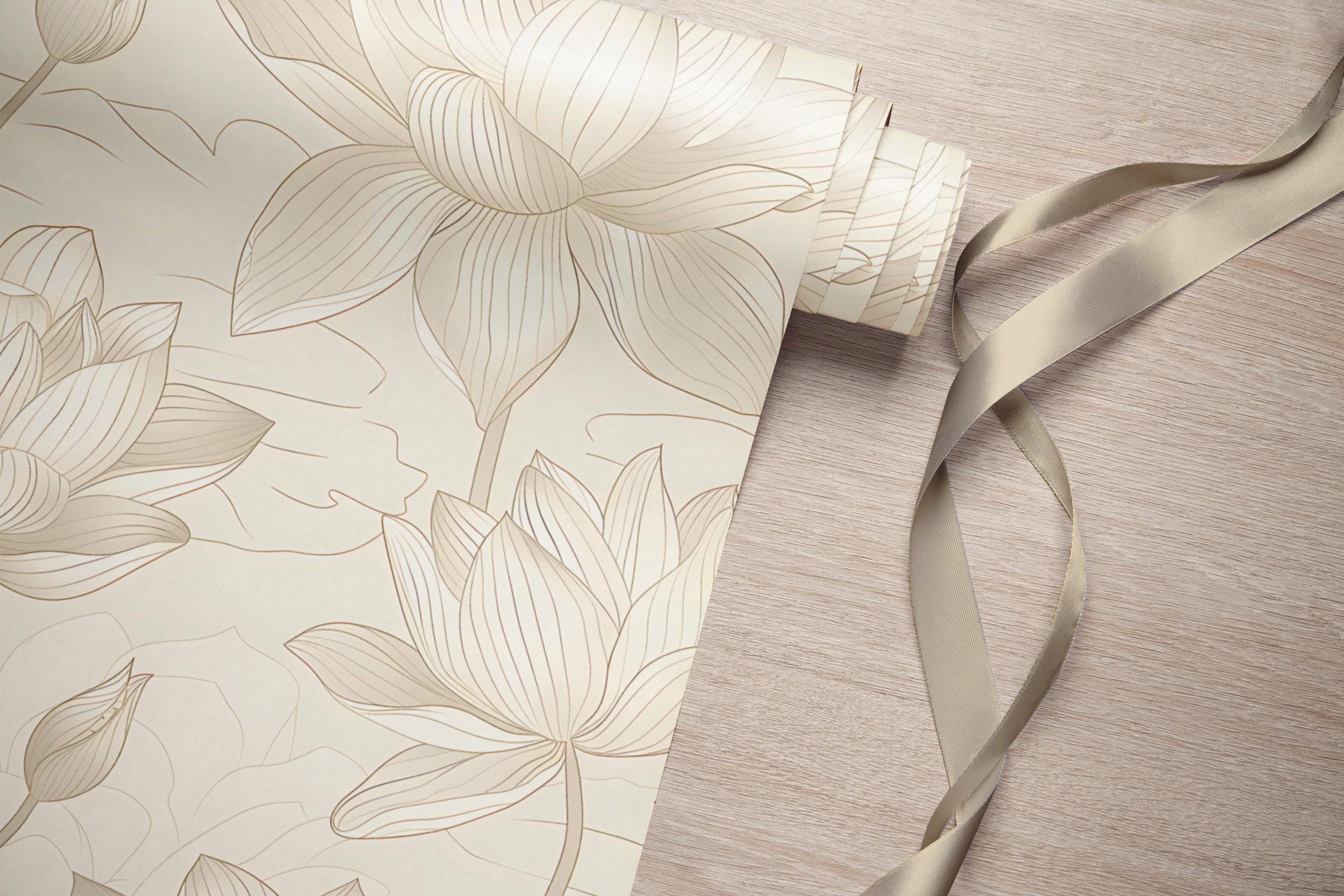 Beige Lotus Wallpaper: Minimalist Floral Peel and Stick Decal - Etsy