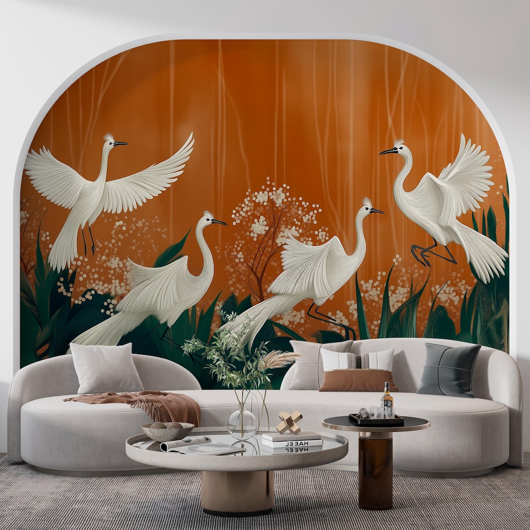 Elegant Crane Wall Mural – Vintage Oriental Art Wallpaper - Etsy