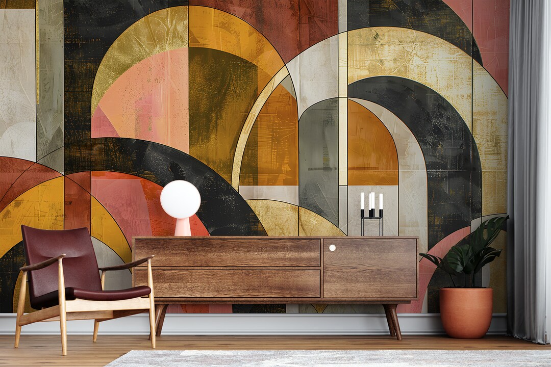 Abstract Geometric Wall Mural, Peel and Stick Colorful Shapes Wallpaper ...