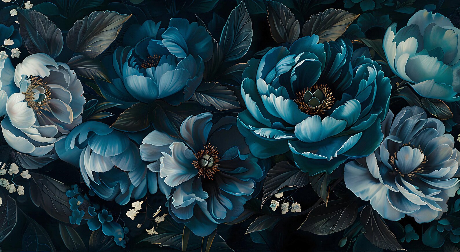Dark Blue Peonies Mural: Peel and Stick Floral Wallpaper - Etsy