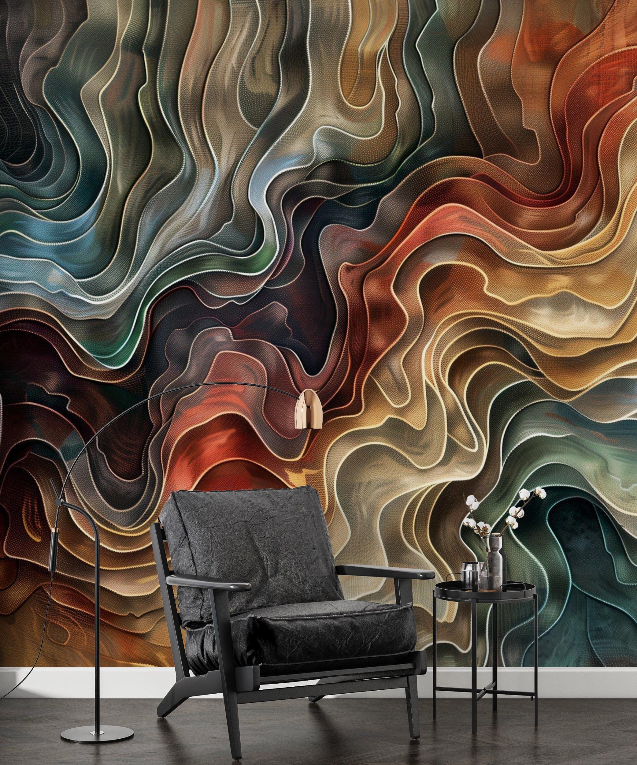 Colorful Wavy Line Art Wallpaper: Peel and Stick Mural - Etsy