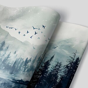Dark Forest Wall Mural, Peel and Stick Black and Grey Pine Trees ...