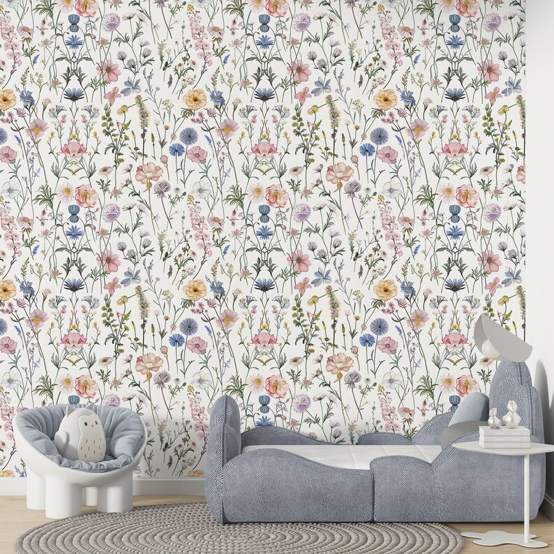 Delicate Flowers in Pastel Colors Wallpaper, Peel and Stick Light ...