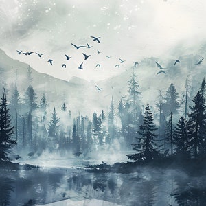 Dark Forest Wall Mural, Peel and Stick Black and Grey Pine Trees ...