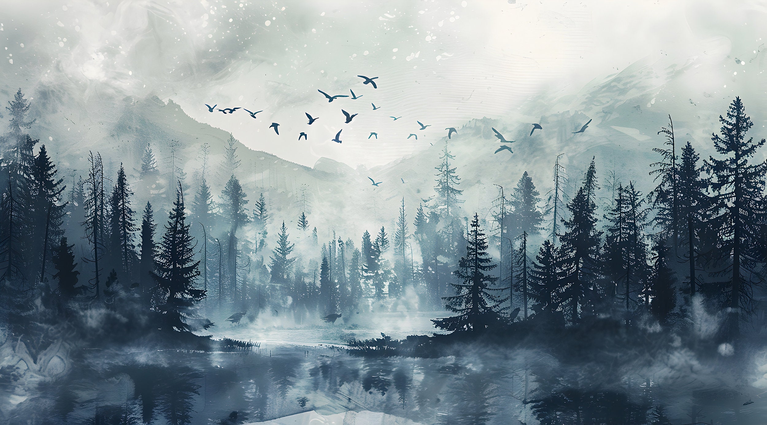 Dark Forest Wall Mural, Peel and Stick Black and Grey Pine Trees ...