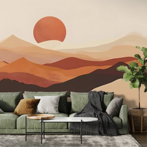 Minimalistic Desert Wall Mural, Peel and Stick Watercolor Sand Dunes ...