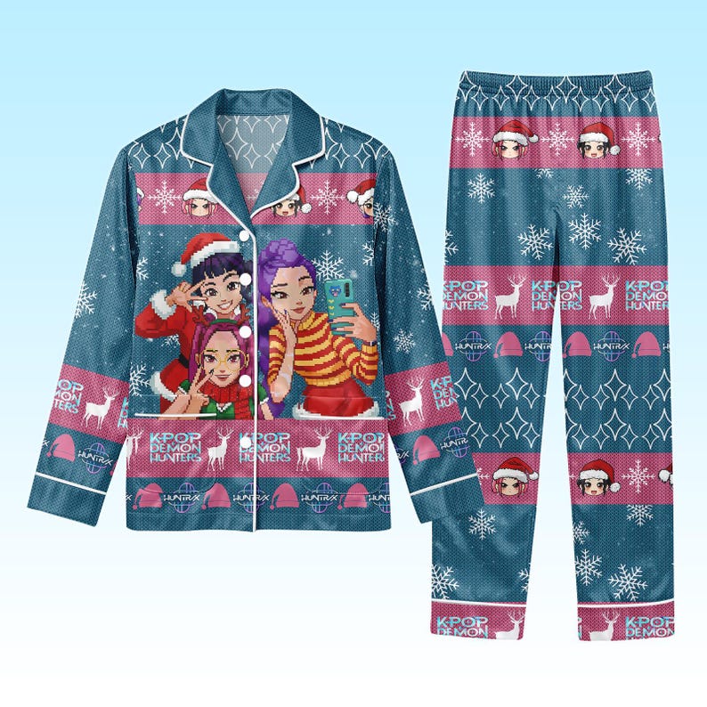 K.pop Demon Hunters Christmas Pyjamas Set, Satin Short Pjs Holiday Gift ...