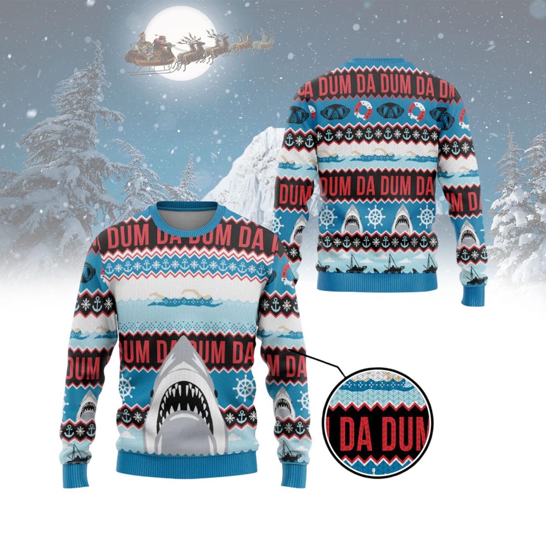 Shark Jaws Ugly Sweater, Jaws 1987 Movie Shirt, Holly Jawly Dum Da ...