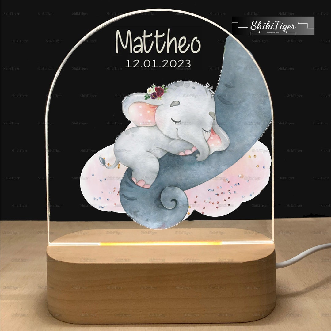 Elephant Nightlight, Pink Baby Elephant Cloud Night Lamp, Custom Name ...