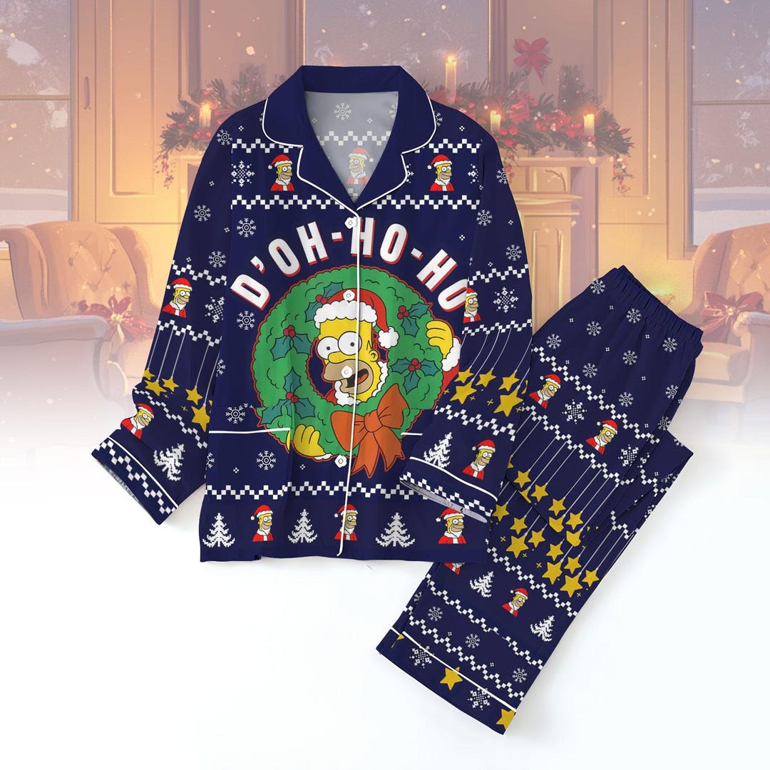 Simpsons Ho Ho D'oh Pajamas Set, Santa Homer Simpson Pyjamas, Cartoon ...