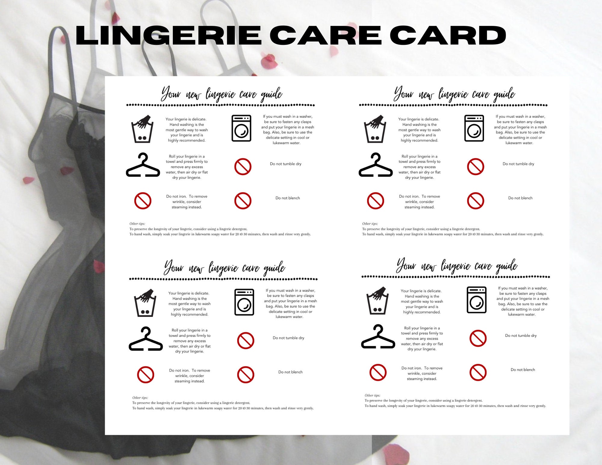 Printable LINGERIE Care Card - Etsy