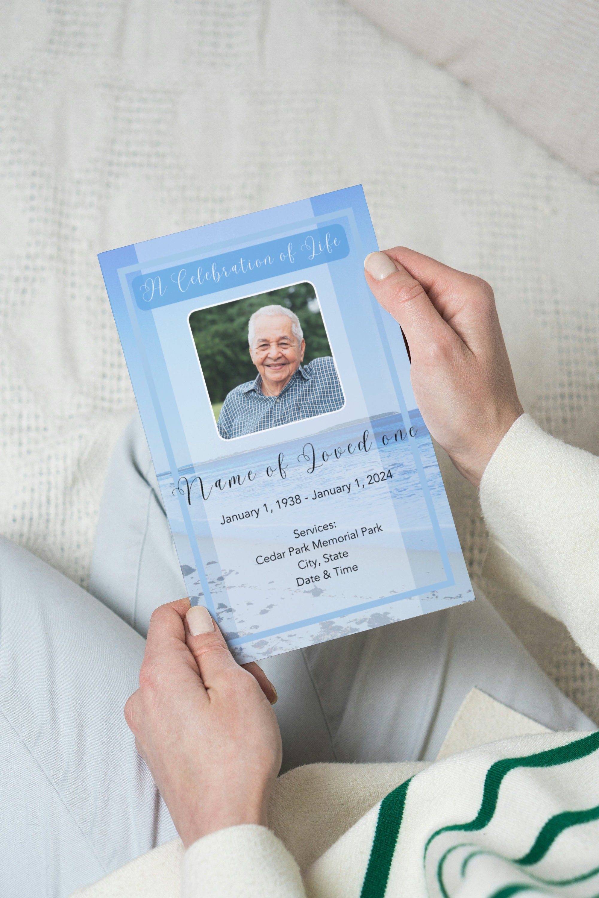 Editable 8.5x11, A4 Blue Ocean Funeral Program Obituary Template ...