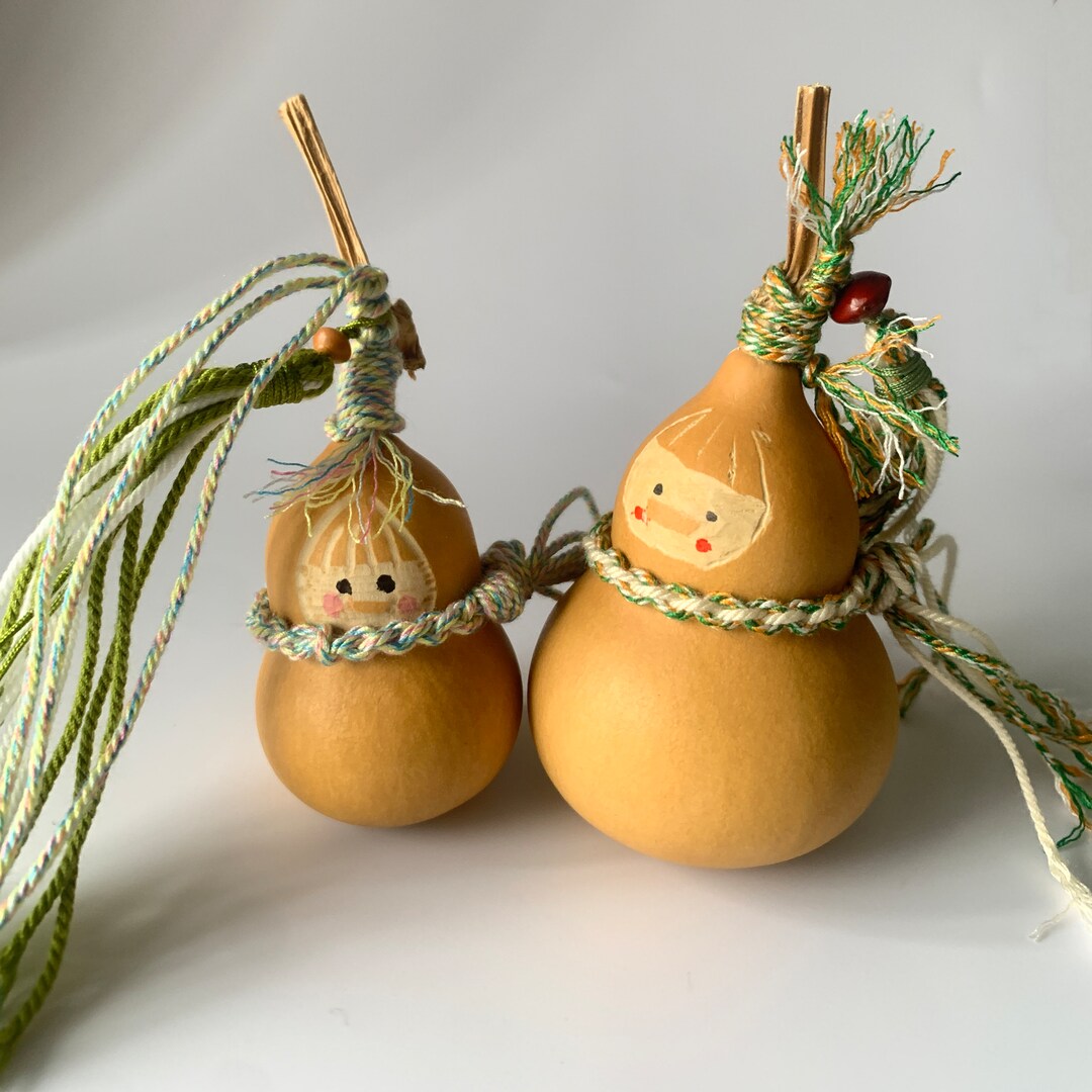 Hand-carved Gourd Pendant With Adorable Doll Design and Camouflage Cord ...