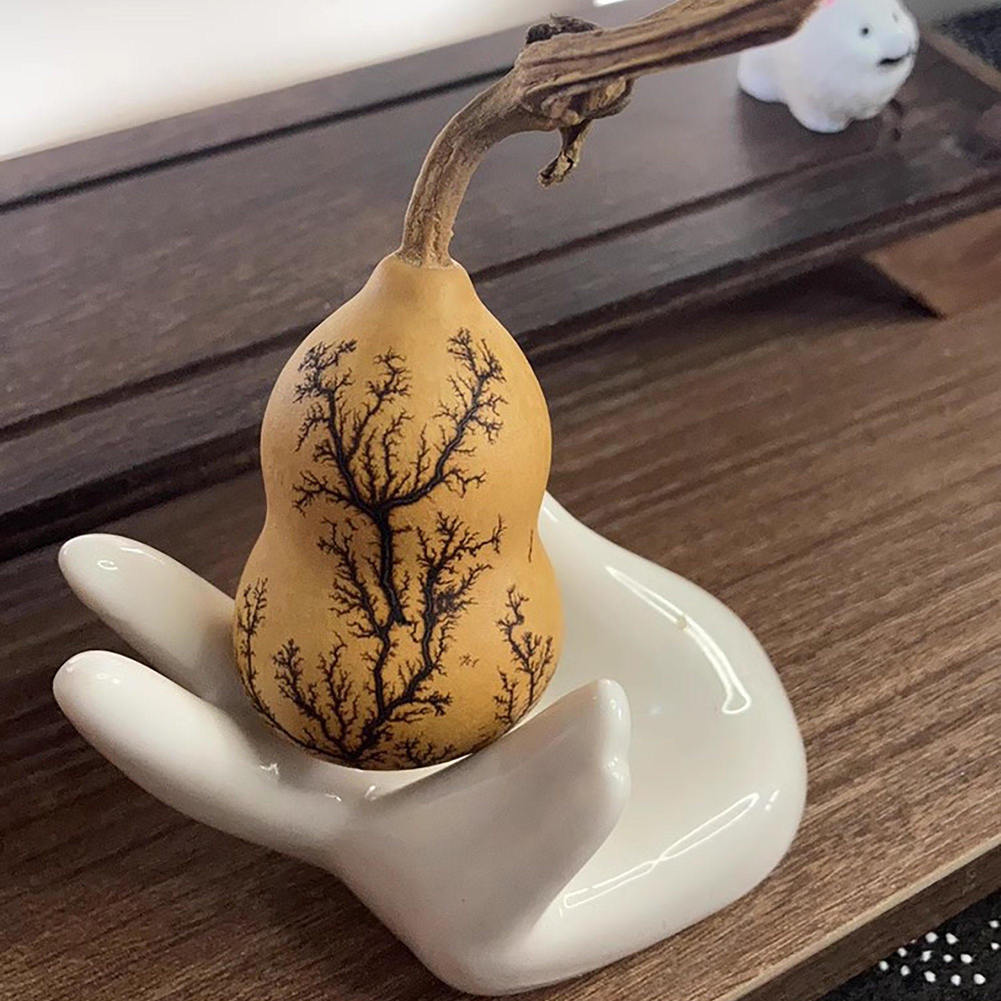 Gourd Art Piece With Lightning Strike Patterns Nature-inspired Decor ...