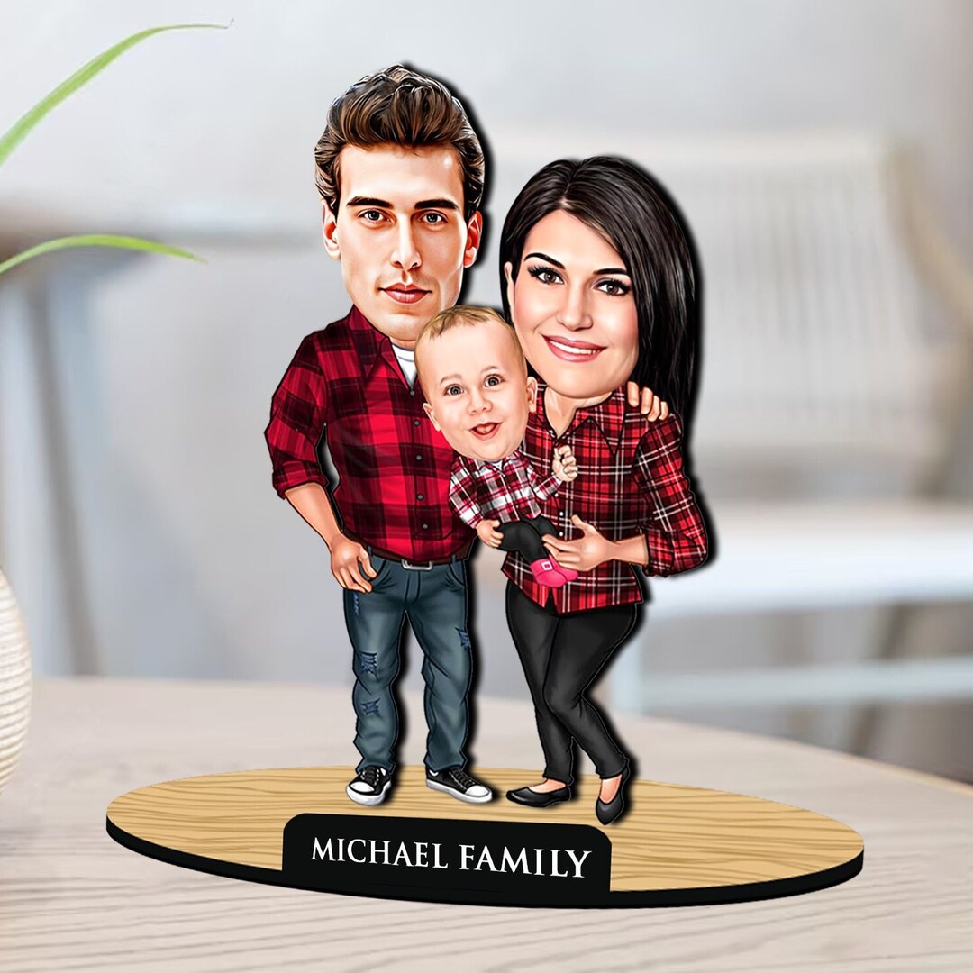Personalized Family Wooden Cartoon Figurine Trinket, Family Cartoon ...