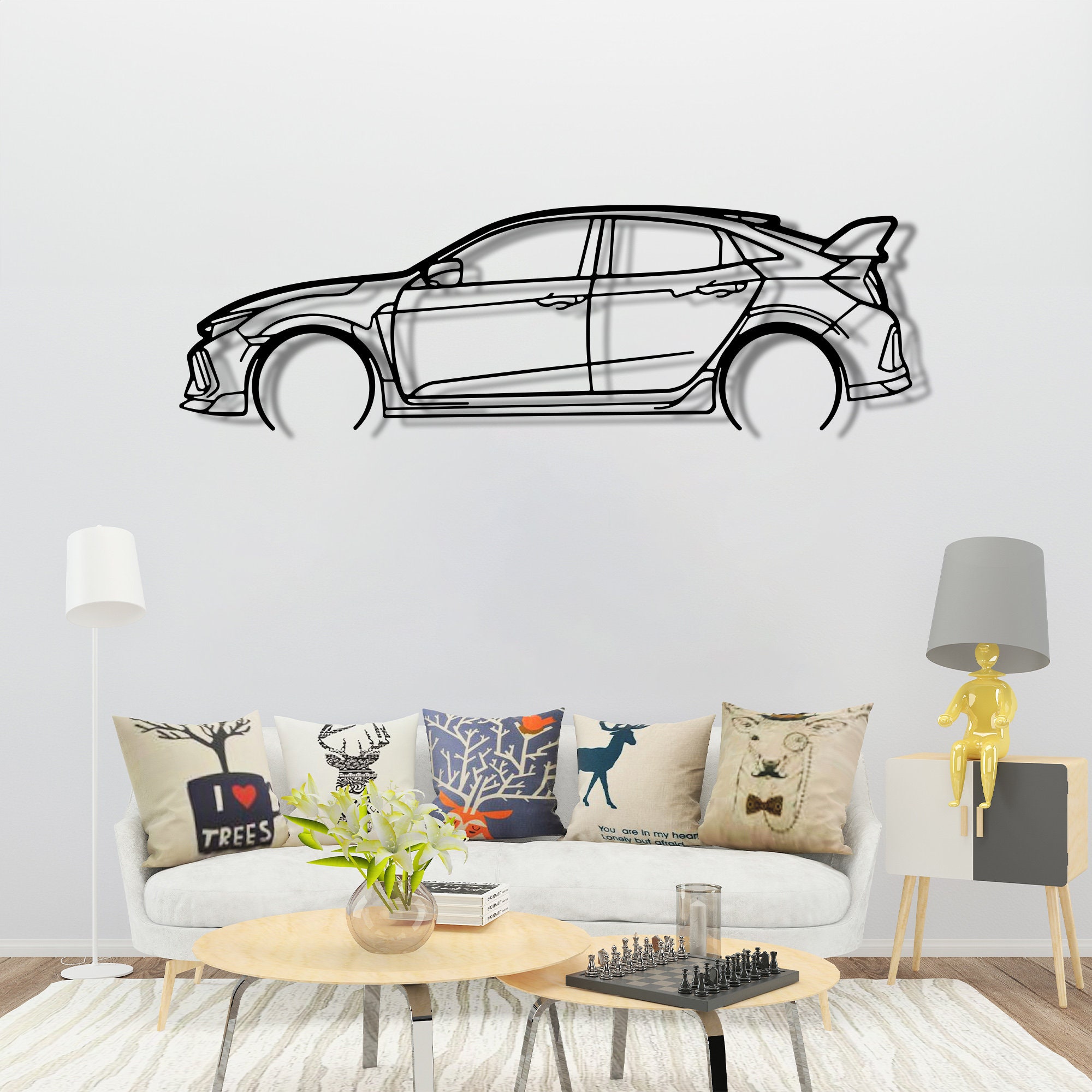 Civic Type R FK8 Detailed Metal Silhouette Wall Art, Civic Garage, Car ...