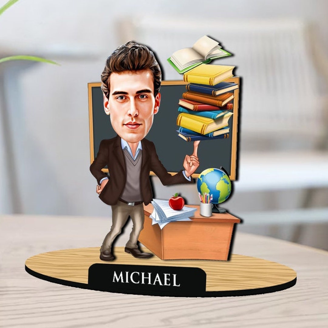 Teacher Figurine Trinket, Custom Cartoon Lecturer Portrait, Gift for ...