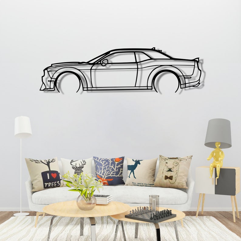 Challenger SRT Detailed Metal Silhouette Wall Art, Challenger Garage ...