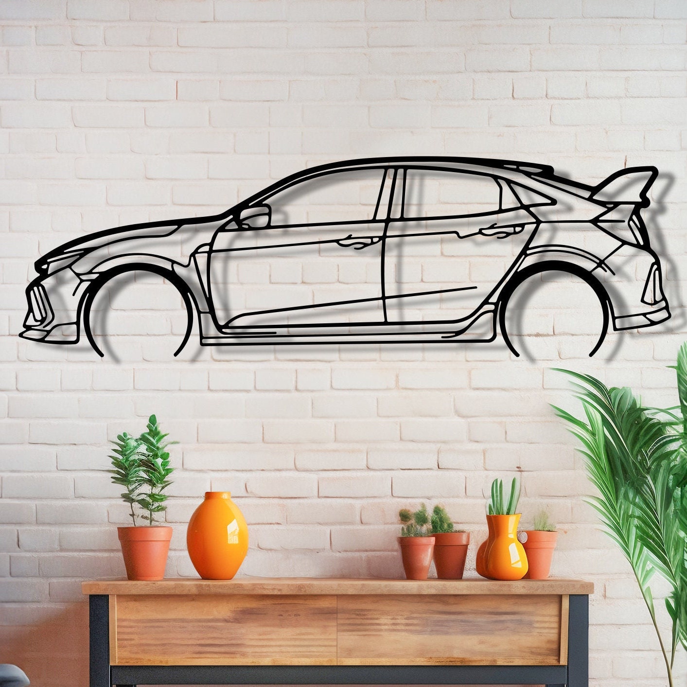 Civic Type R FK8 Detailed Metal Silhouette Wall Art, Civic Garage, Car ...