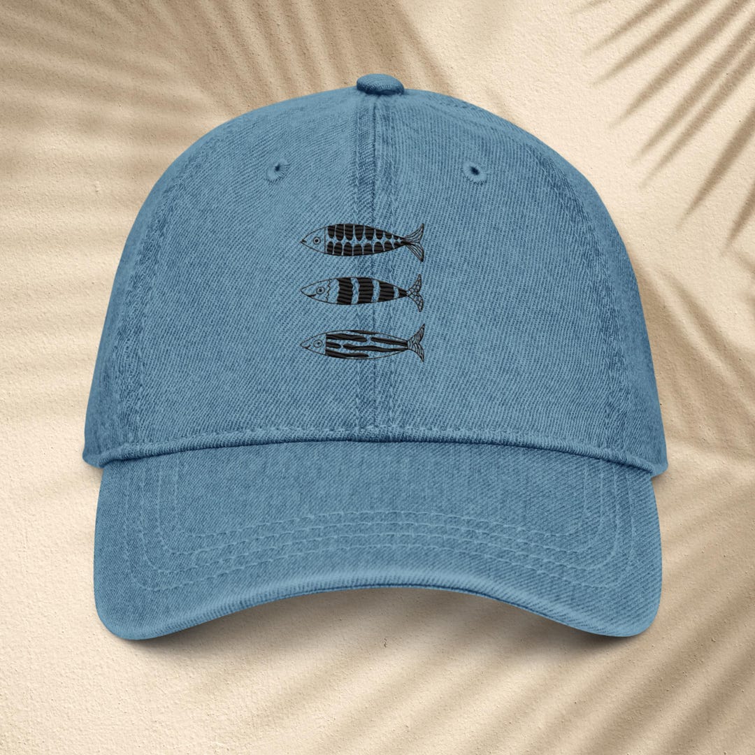 Sardine Embroidered Hat Coastal Denim Cap Summer Fishing Aesthetic ...