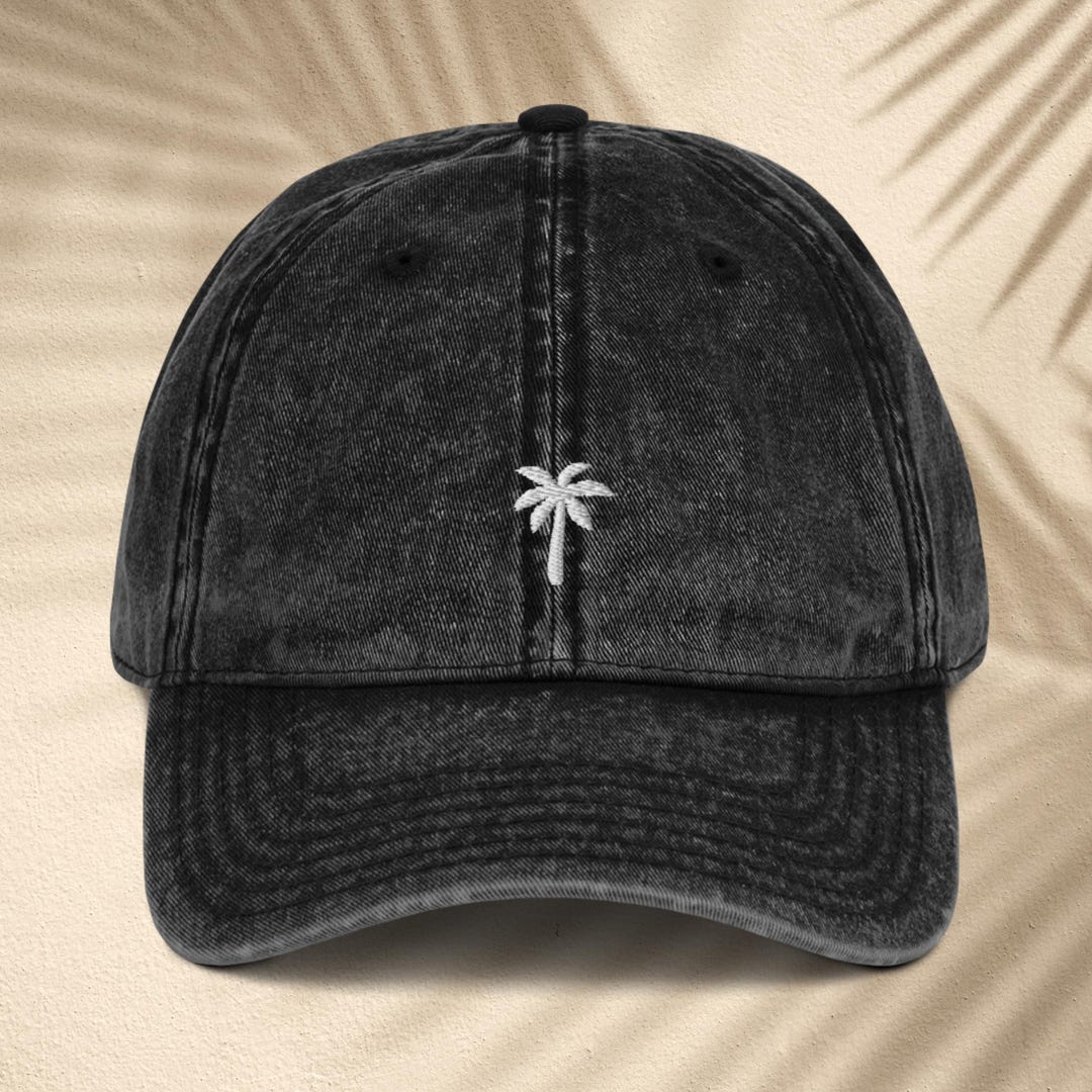 Minimalist Embroidered Palm Tree Baseball Cap Vintage Washed Denim Hat ...