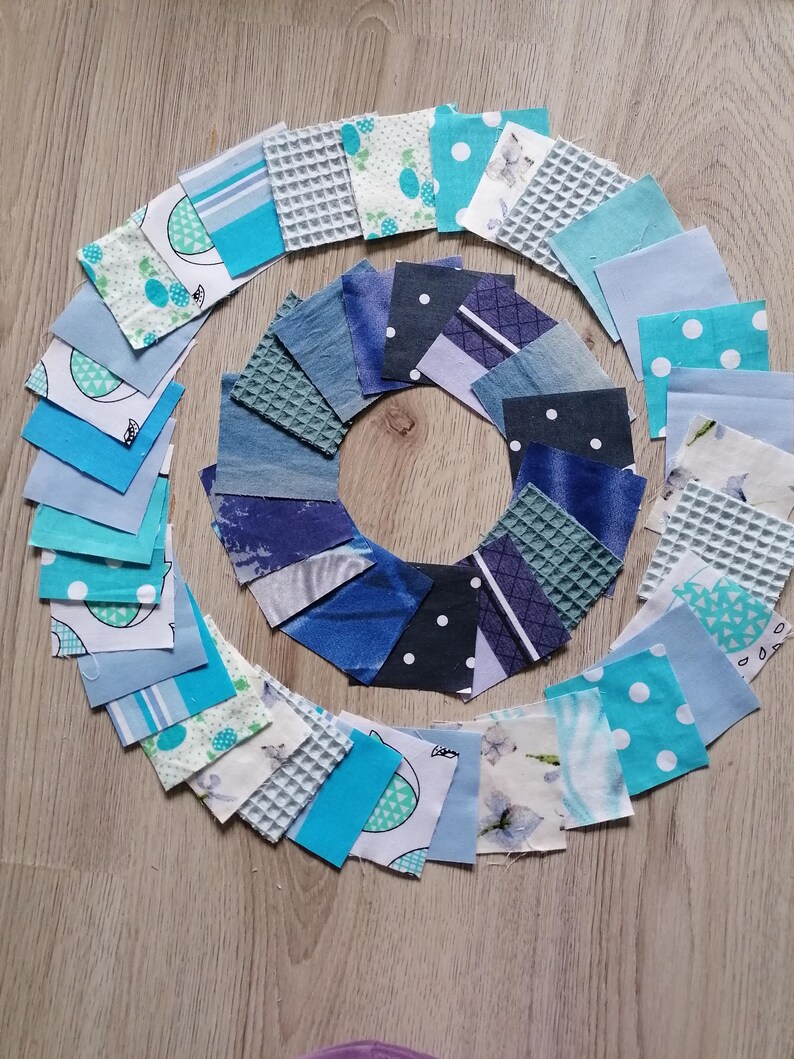 Mini Blue Fabric Scrap Mystery Pack, DIY Patchwork Kit, Junk Journal ...