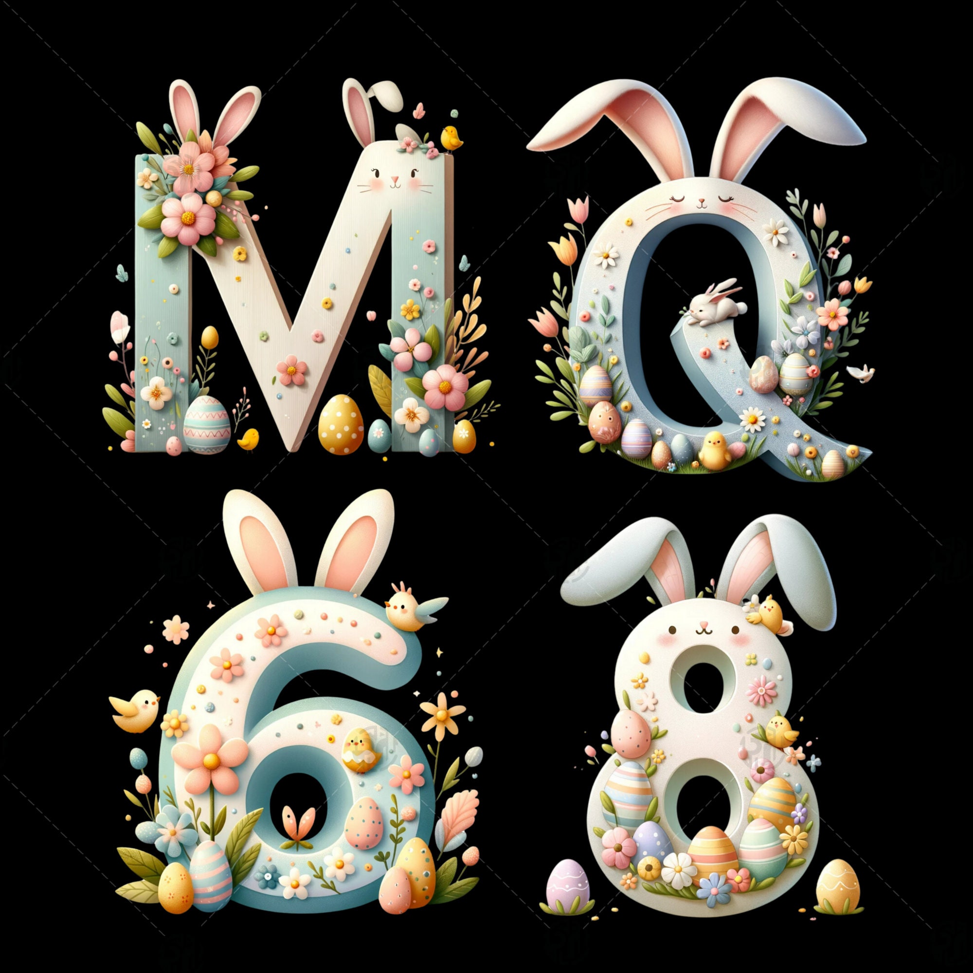 Watercolor Easter Bunny Alphabet & Number PNG, Easterbunny Clipart ...