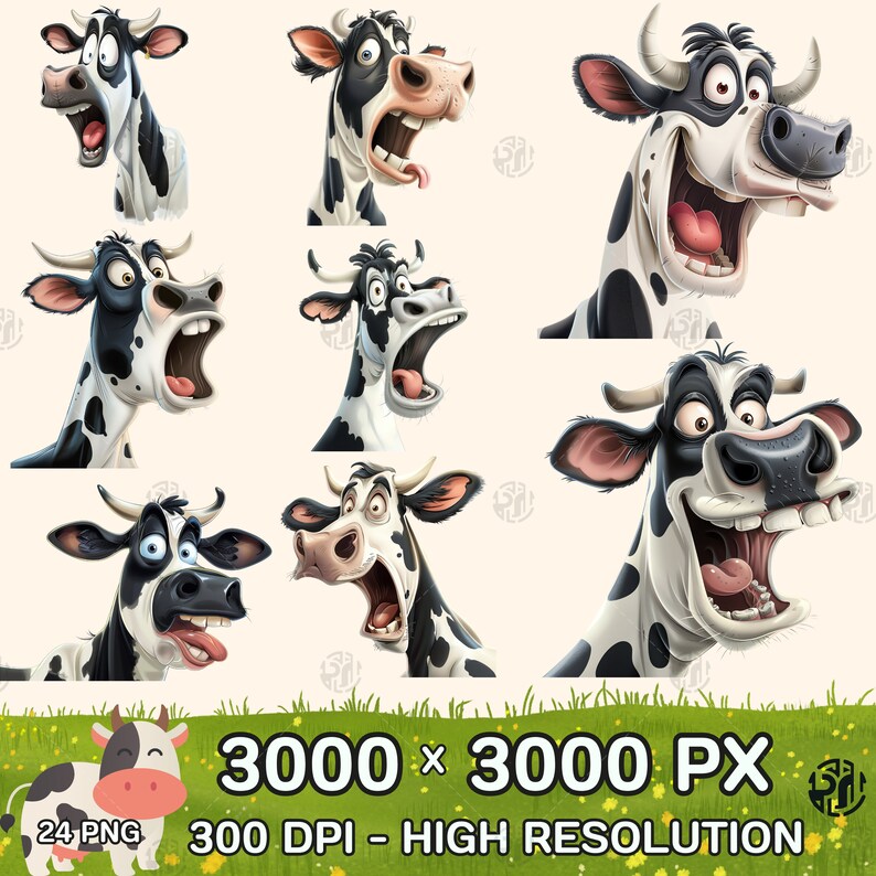 Watercolor Funny Cow PNG, Cute Cartoon Clip Art, Crazy Animal Clipart ...