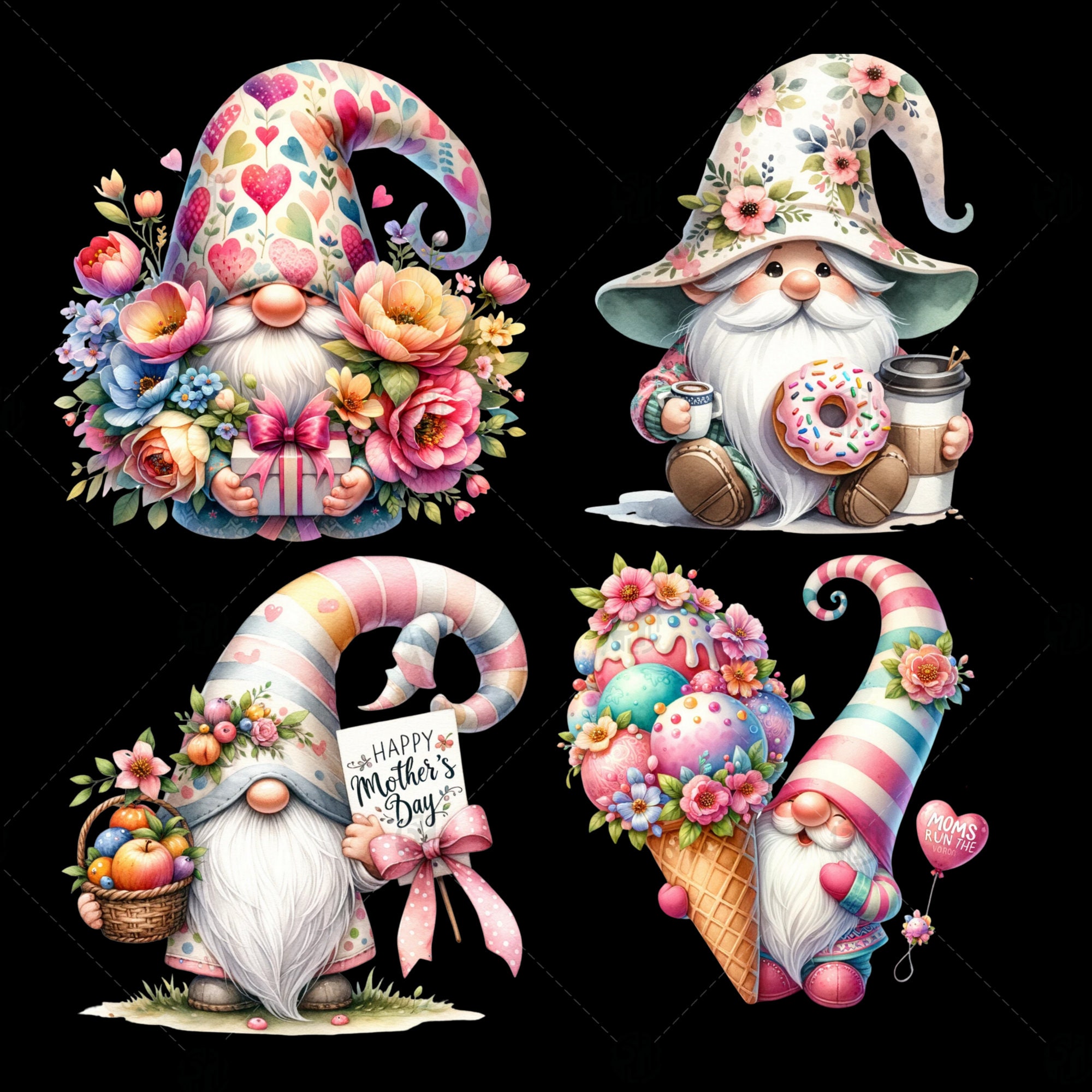 Watercolor Mothers Day Gnome PNG, Cute Mother Gnomes Clipart, Mommy ...