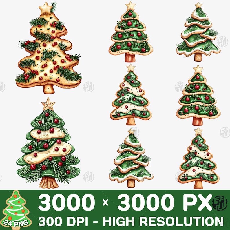 Watercolor Christmas Tree Cookie PNG, Festive Baking Cookies Clip Art ...