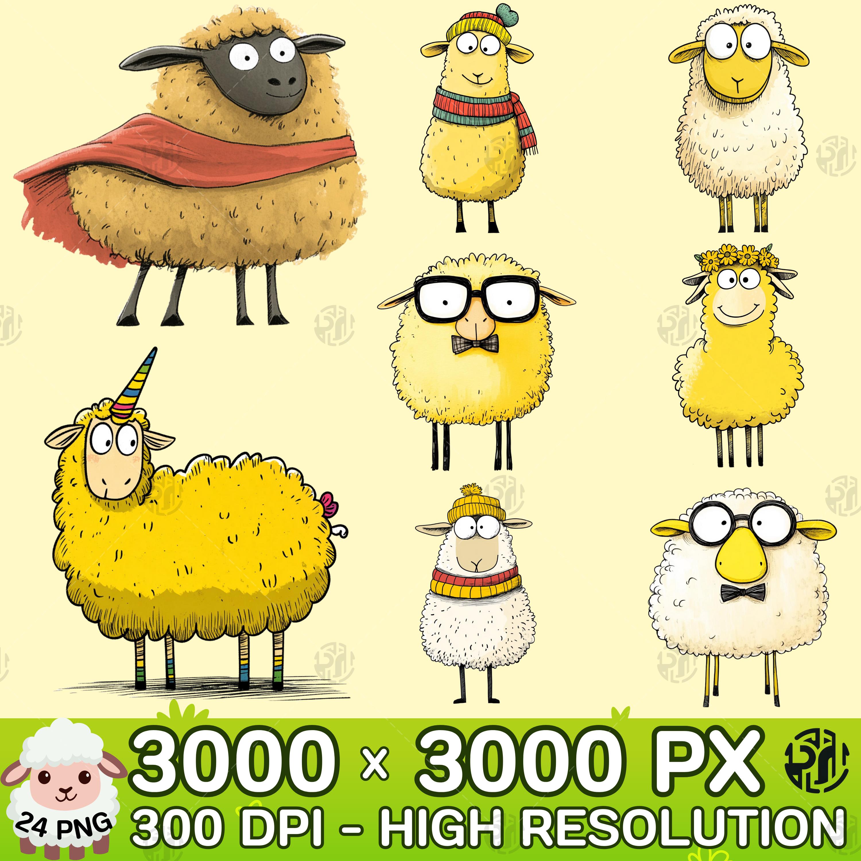 Watercolor Funny Sheep PNG, Cute and Quirky Clip Art, Cartoon Clipart ...
