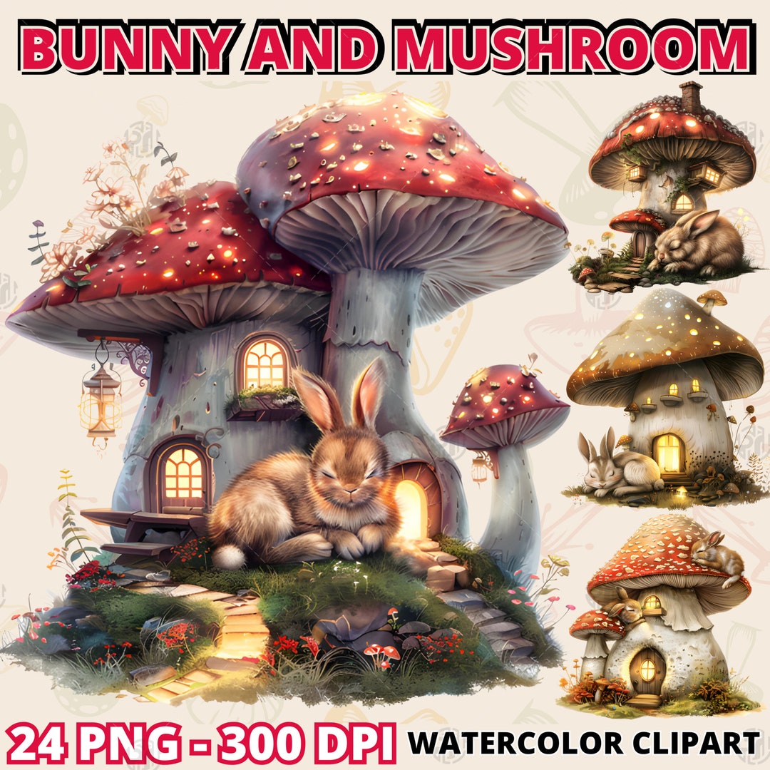Watercolor Bunny and Mushroom PNG, Cute Rabbit Mushrooms Clipart ...
