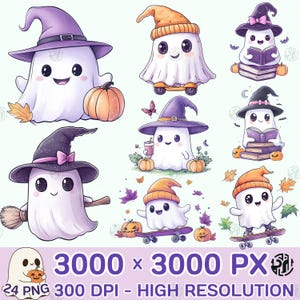 Watercolor Cute Pastel Spooky Ghost PNG, Halloween Clip Art, Kawaii ...