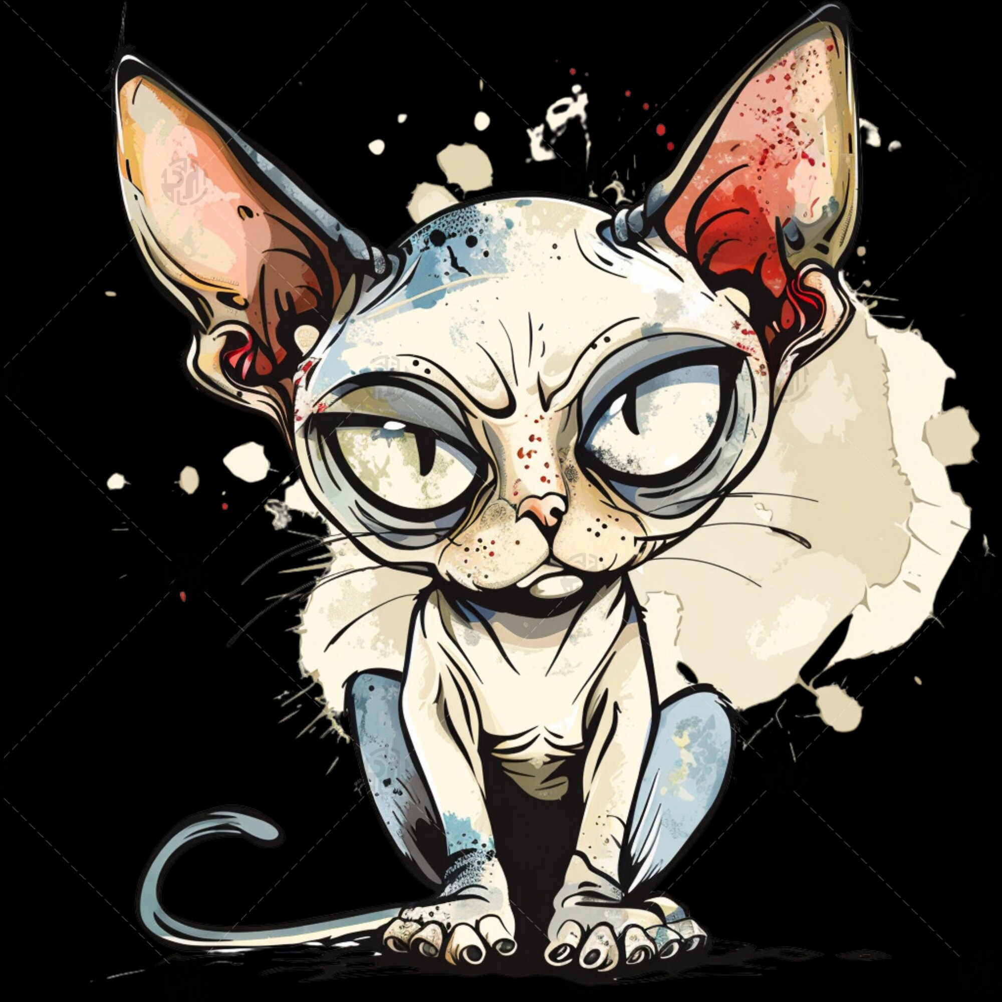 Watercolor Whimsical Cats PNG, Quirky Kitten Clip Art Portrait, Cute ...
