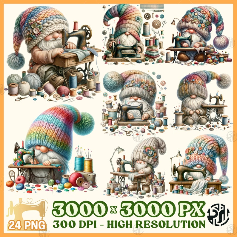 Watercolor Sewing Gnome PNG, Cute Gnomes Lover Clipart, Sewing Machine ...