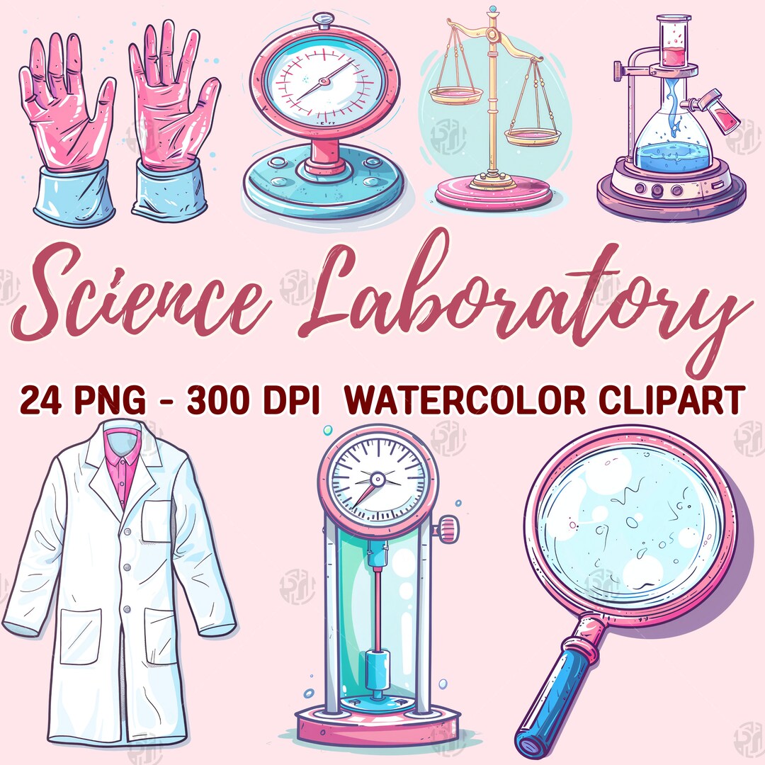 Watercolor Colorful Science Laboratory PNG, Biology Clip Art, Medical ...