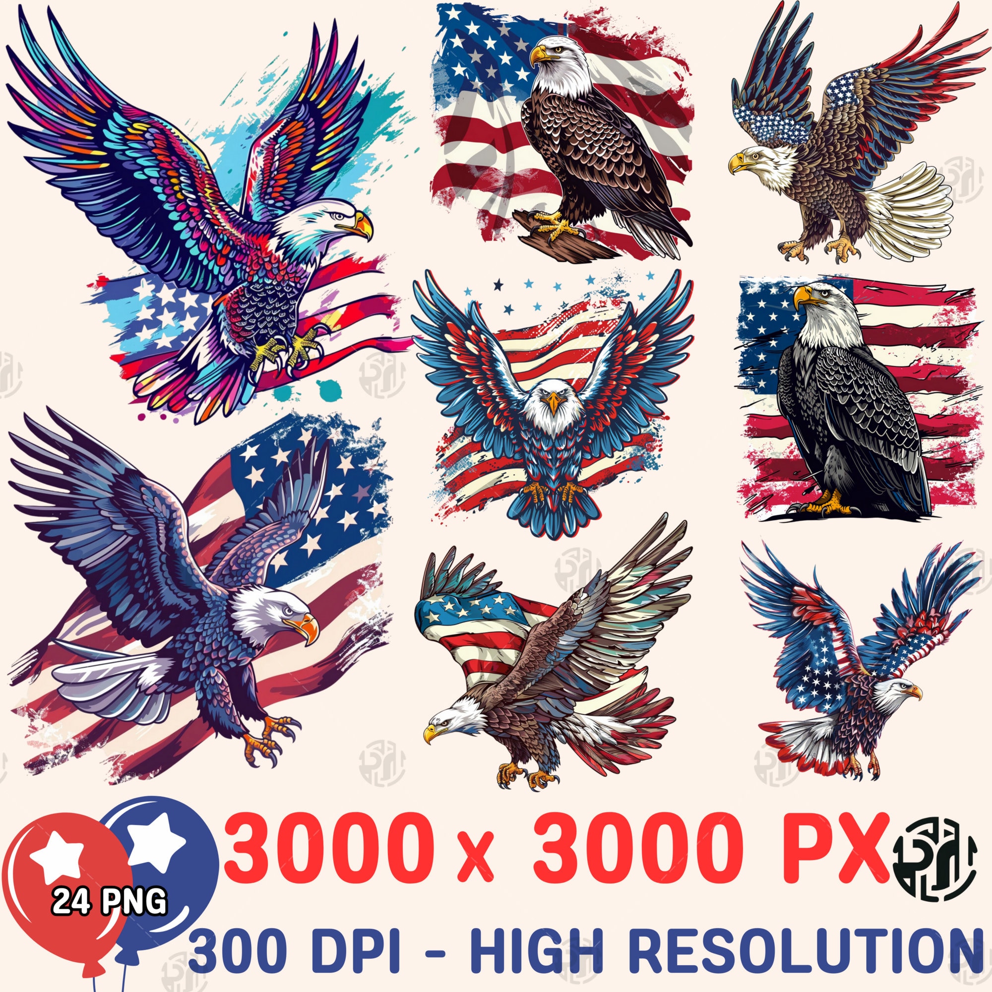 Watercolor Patriotic Eagle Flag PNG, United States Eagle Clip Art ...