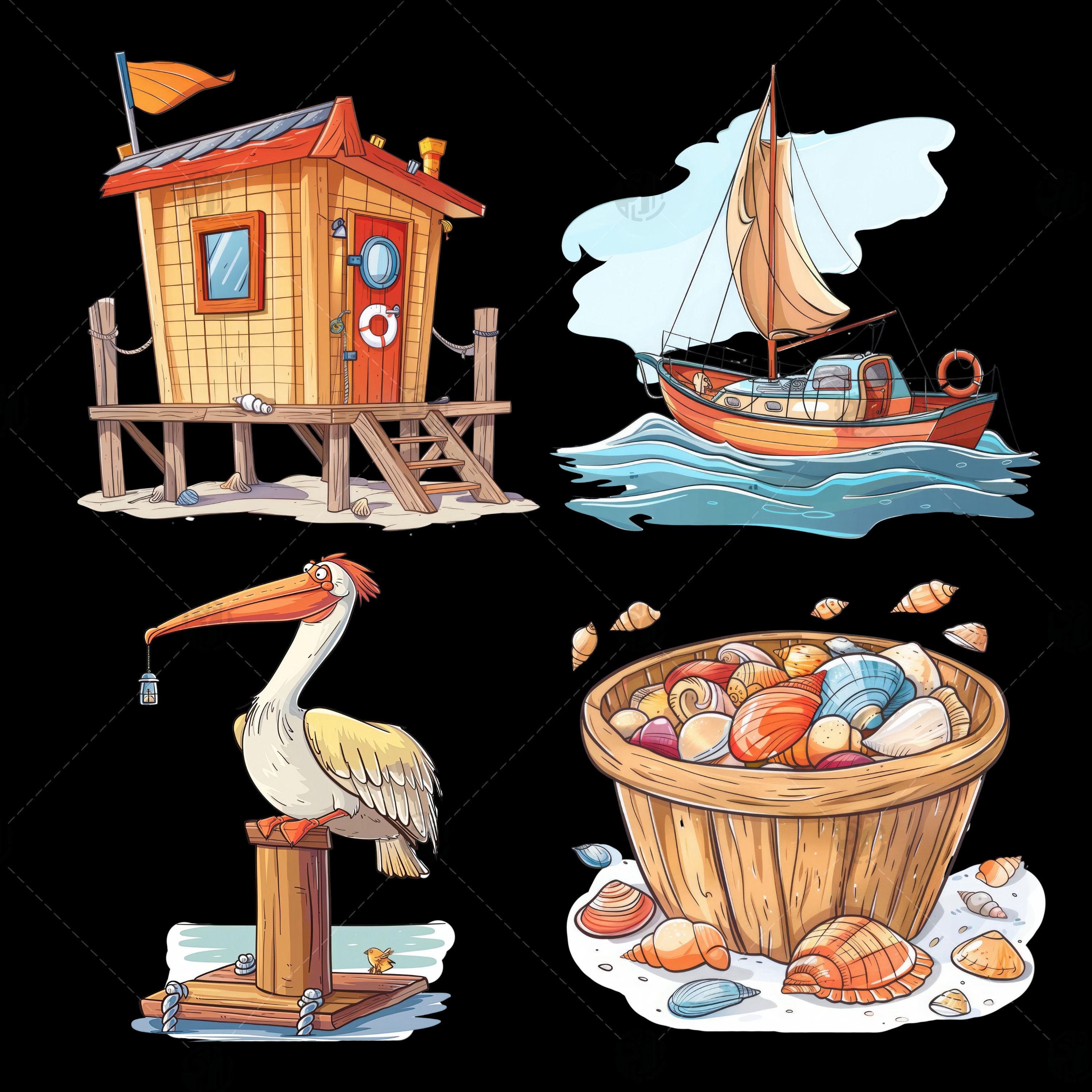 Watercolor Nautical Summer Beach PNG, Ocean Clip Art Portrait, Travel ...