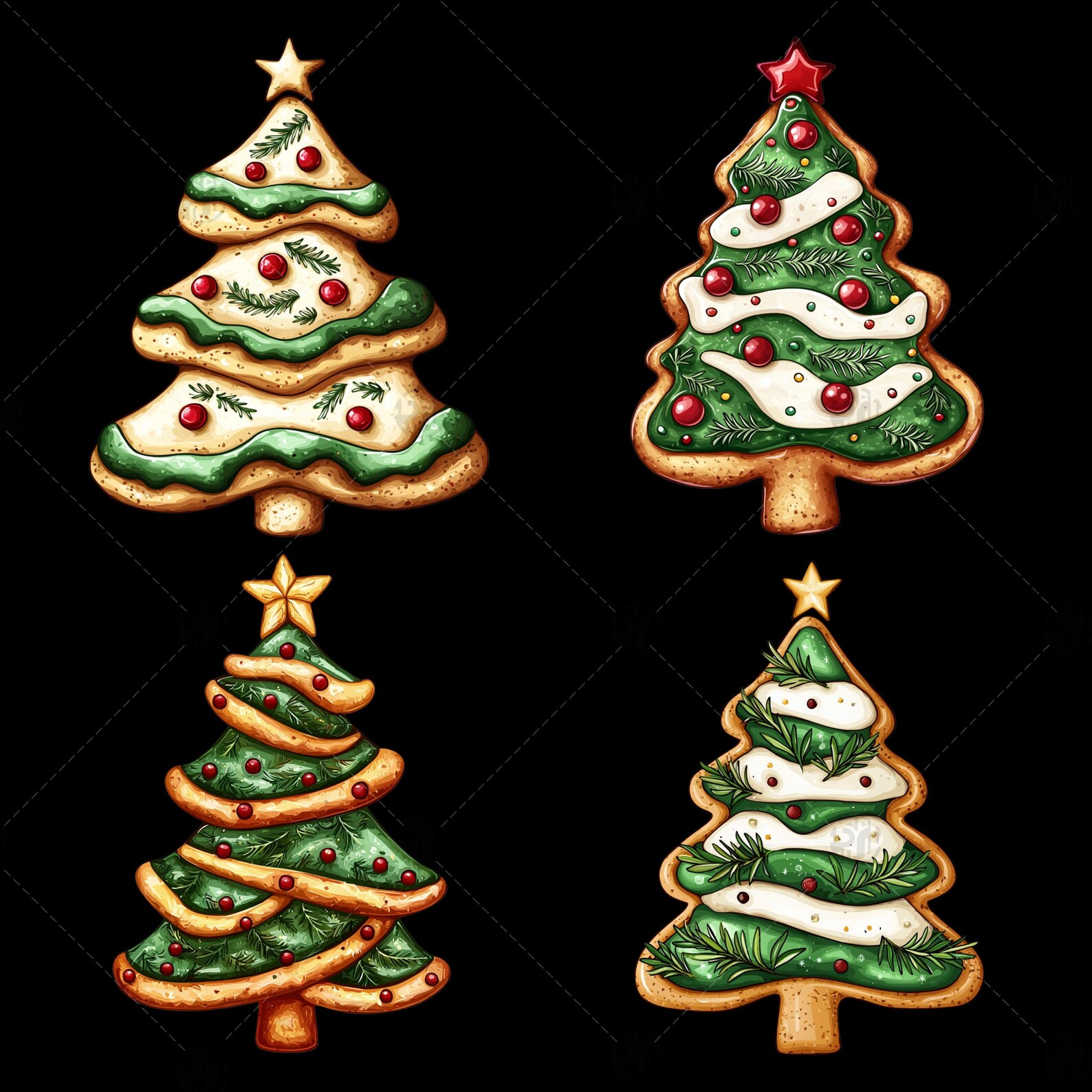 Watercolor Christmas Tree Cookie PNG, Festive Baking Cookies Clip Art ...