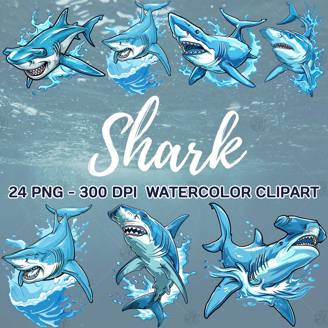 Watercolor Fierce Shark PNG, Aquatic Clip Art, Marine Life Clipart ...