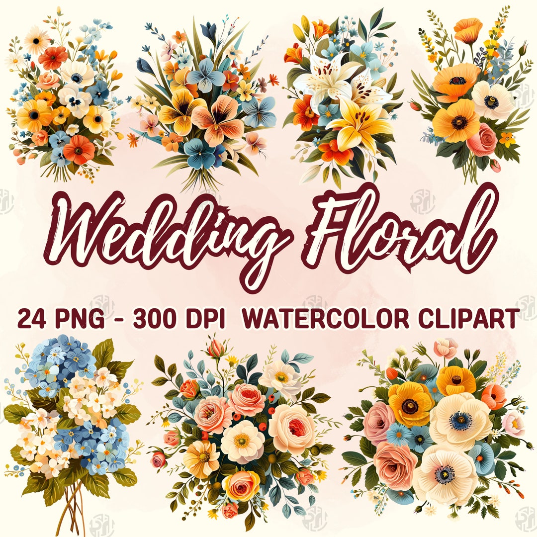Watercolor Wedding Floral PNG, Spring Flower Clip Art, Wild Flowers ...