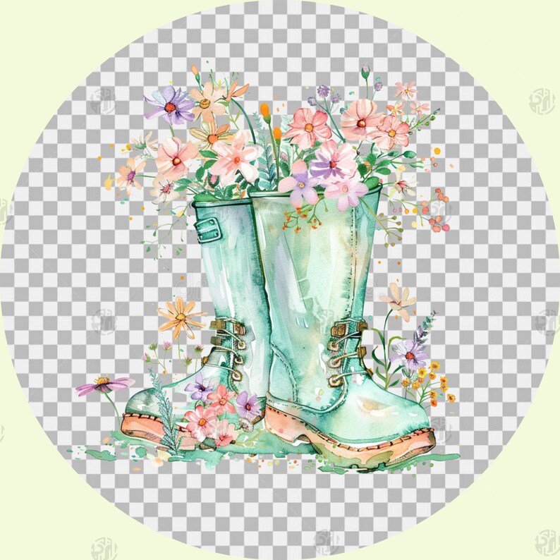 Watercolor Spring Rain Boots PNG, Flower Clip Art Portrait, Hello ...